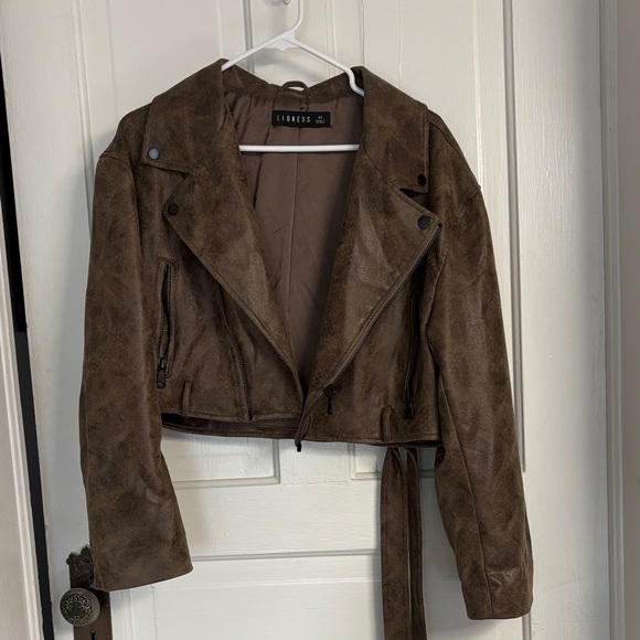 Lioness | Jackets & Coats | Lioness Distressed Brown Leather Jacket ...